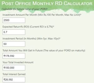 Post Office RD Calculator - Find Returns From Monthly RD At Post Office ...