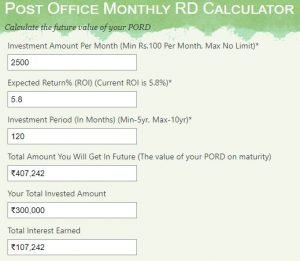 Post Office RD Calculator - Find Returns From Monthly RD At Post Office ...